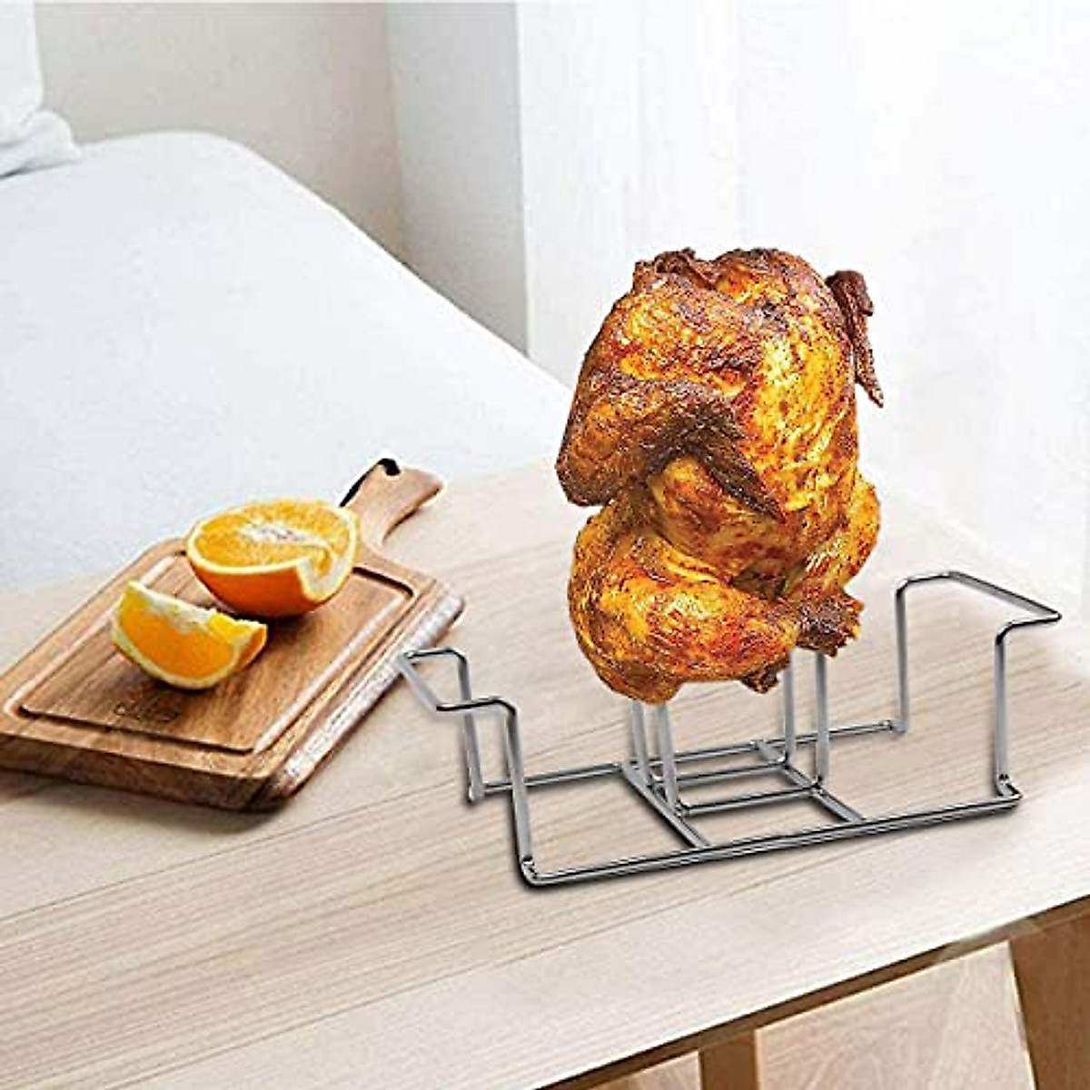 CA Mode Beer Can Chicken Roaster Rack Roasting Chicken Holder, Stainless Steel Turkey Roasting Stand Square Barbecue Cooking Vertical Rack Silicone Brush Accessories for Grill Oven BBQ