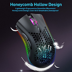 HETOETF Wireless Gaming Mouse,Double Mode 2.4G/Bluetooth Mouse Gaming,Honeycomb Shell,Adjustable DPI,RGB Backlit,Rechargeable Computer Mouse for Laptop,PC,Mac