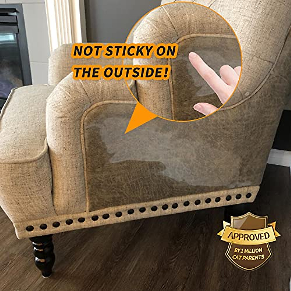 Anti Scratch Furniture Protectors from Cats - 10 Pack Cat Scratch Deterrent Tape Self Adhesive, Clear Plastic Cat Couch Protector for Sofa, Door (6 pcs 17" L 12" W + 4 pcs 17" L 6" W + 50 Pins)…