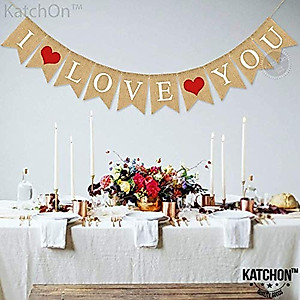 Cute, I Love You Banner - 10 Feet, No DIY | Happy Valentines Day Banner | Burlap I Love You Sign With I Love You Decorations for Him | Romantic Decorations Special Night for Him | Kissing Booth Sign