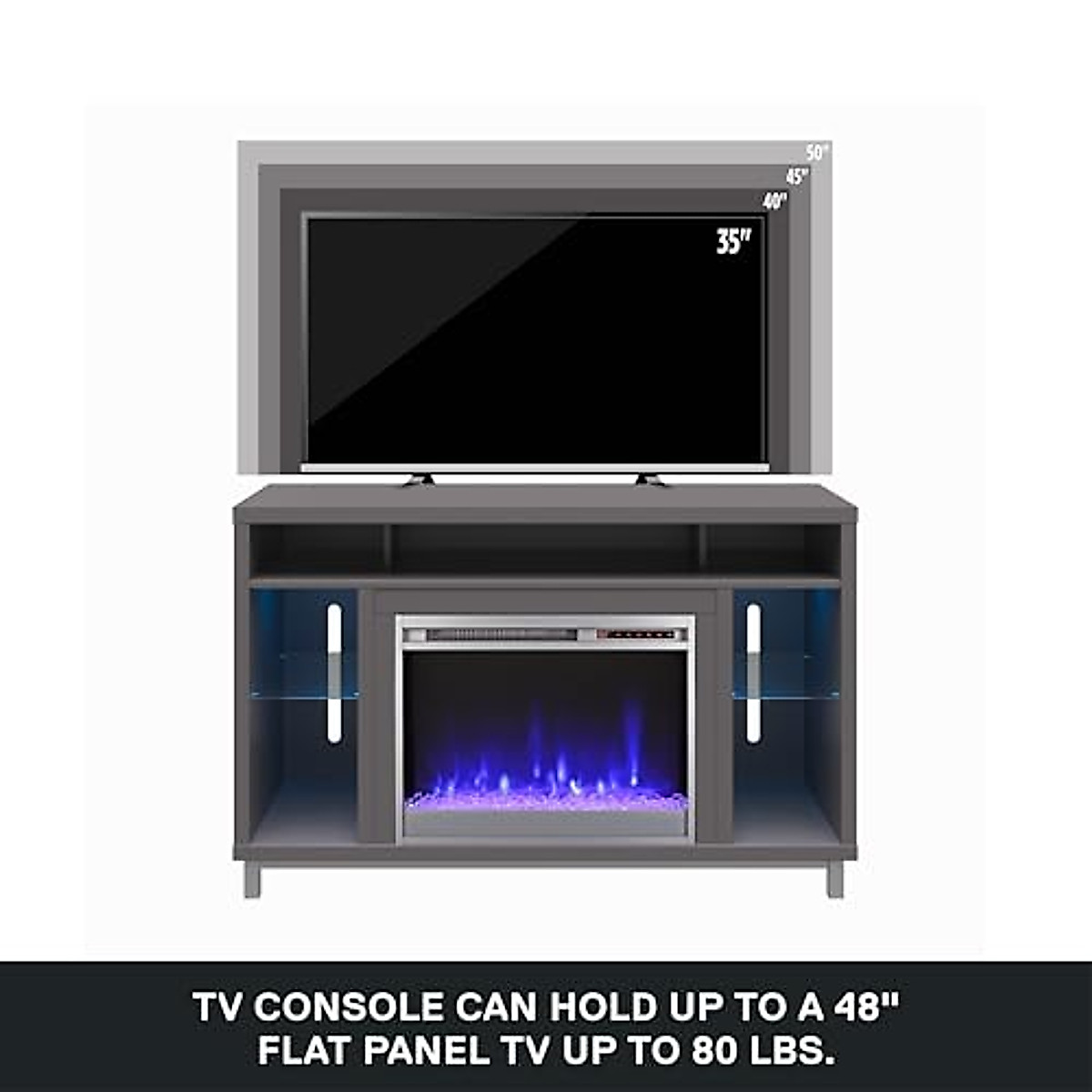 Ameriwood Home Lumina Fireplace TV Stand for TVs up to 48", Graphite Gray