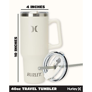 Hurley Tumbler Thermos - 40oz Double Wall Vacuum Insulated Travel Mug with Handle - BPA Free Stainless Steel Water Bottle - Leak Proof Hot and Cold Coffee Car Cup, Size 40 Ounces, Ivory