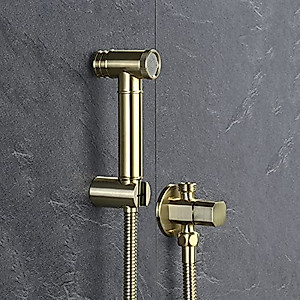 MINJING Bidet Sprayer Kit for Toilet Brushed Gold Button Sprayer Single Cold Bathroom Tap Multifunctional Wall Hanging Bathroom Bidet Shower, D