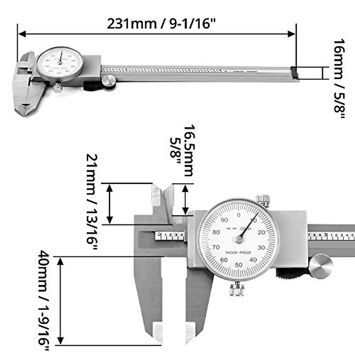 QWORK Digital Caliper,6 Inch Stainless Steel and Shock-Proof Dial Caliper