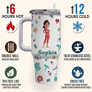 Personalized Nurse Tumbler 40oz -nurse medical space planner-Custom Name Insulated Travel Mug with Handle & Straw, Gift for Nurses, Medical Workers, Appreciation, Mother's Day XcxfYL