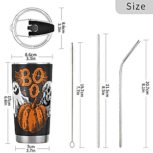 Yasala Halloween Tumbler Spooky Ghost Pumpkin Insulated Coffee Cup Back to School Beverage Container Office Travel Mug with Straw and Lid 20oz Holiday Gift