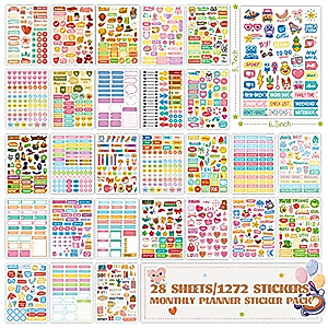 28 Sheets Planner Stickers and Accessories - 1200+ Calendar Stickers for Adults Planner - Seasonal, Weekly & Monthly Planner Holiday Stickers for Daily Journal, Planner, Scrapbook