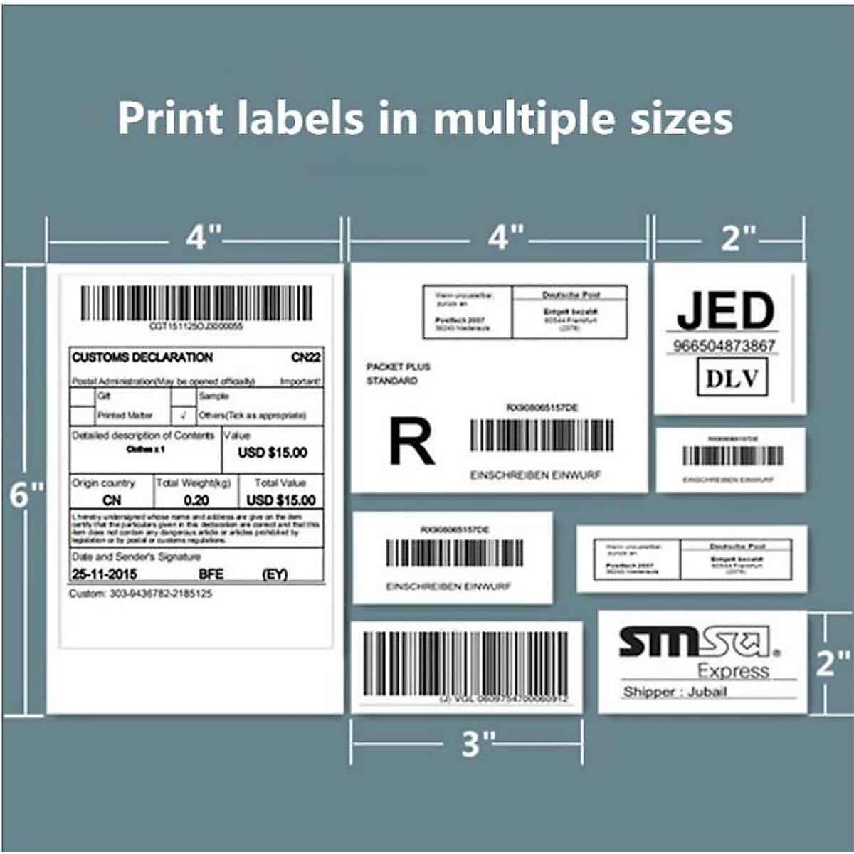 with U Disk (Driver.Software, Video are in U Disk) Label Maker Printer Thermal Barcode Shipping Printer Bluetooth and USB 110mm 4X6 Shipping Sticker Label Printer 4 inch (USB+Bluetooth Port)