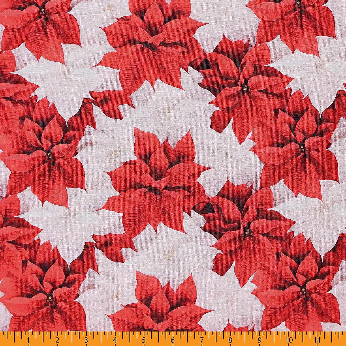 Mook Fabrics Cotton 2024 Christmas Poinsettas, Red/White Cut by The Yard