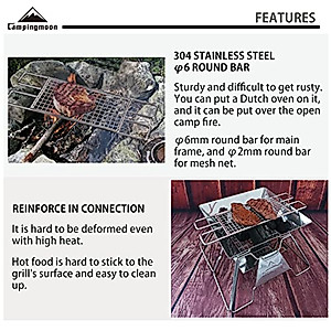 CAMPINGMOON 304 Stainless Steel Cooking Grates for Camping Stove Grill Campfire Open Fire with Carry Bag MTG-C (L 15.7 x W 5.1 Cooking grate (MTG-D))
