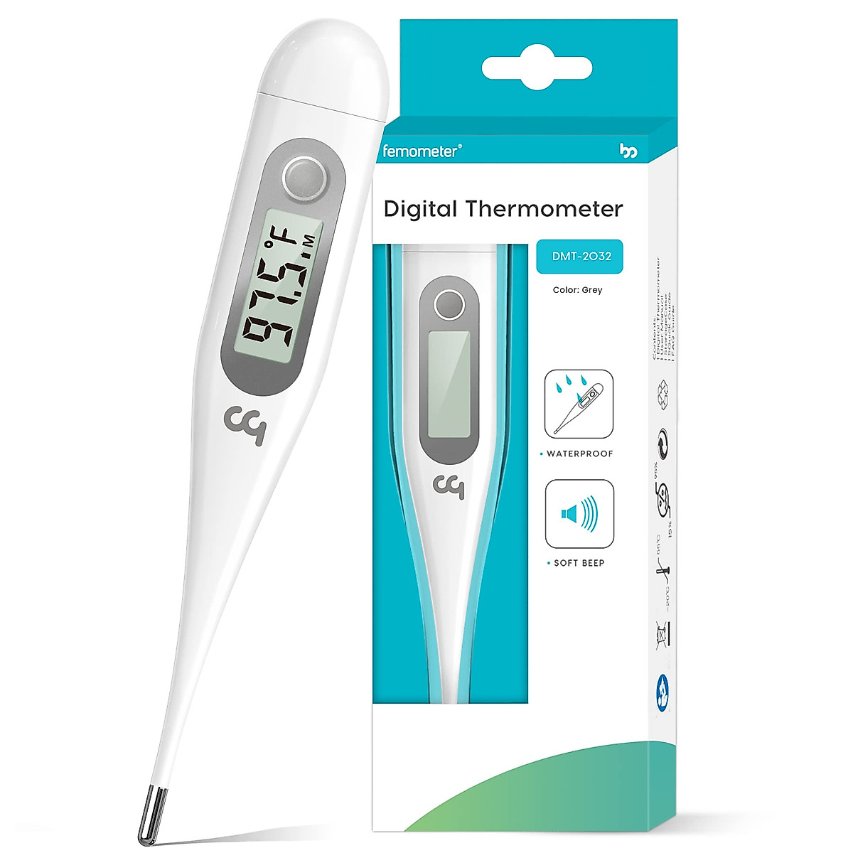 Thermometer for Adults, Oral Thermometer for Fever, Thermometer with Fever Alert, Memory Recall, C/F Switchable, Rectum Armpit Reading Thermometer for Whole Family, Gray