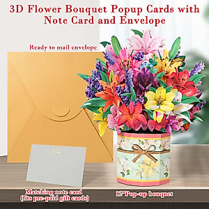 Paper Flower Pop Up Cards, Lilies Flower Bouquet Card Popup 3D Greeting Cards for Mother's Day, Graduation, Anniversary, Birthday, Congratulations, Get Well, Home Decor, with Envelope and Note