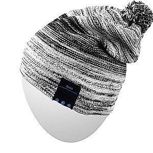 Rotibox Wireless Bluetooth Beanie Hat Pom Pom Headphone Headset Music Audio Cap for Women Men with Speaker & Mic Hand-Free Outdoor Sports Present Compatible with iPhone Samsung Cell Phones, Black