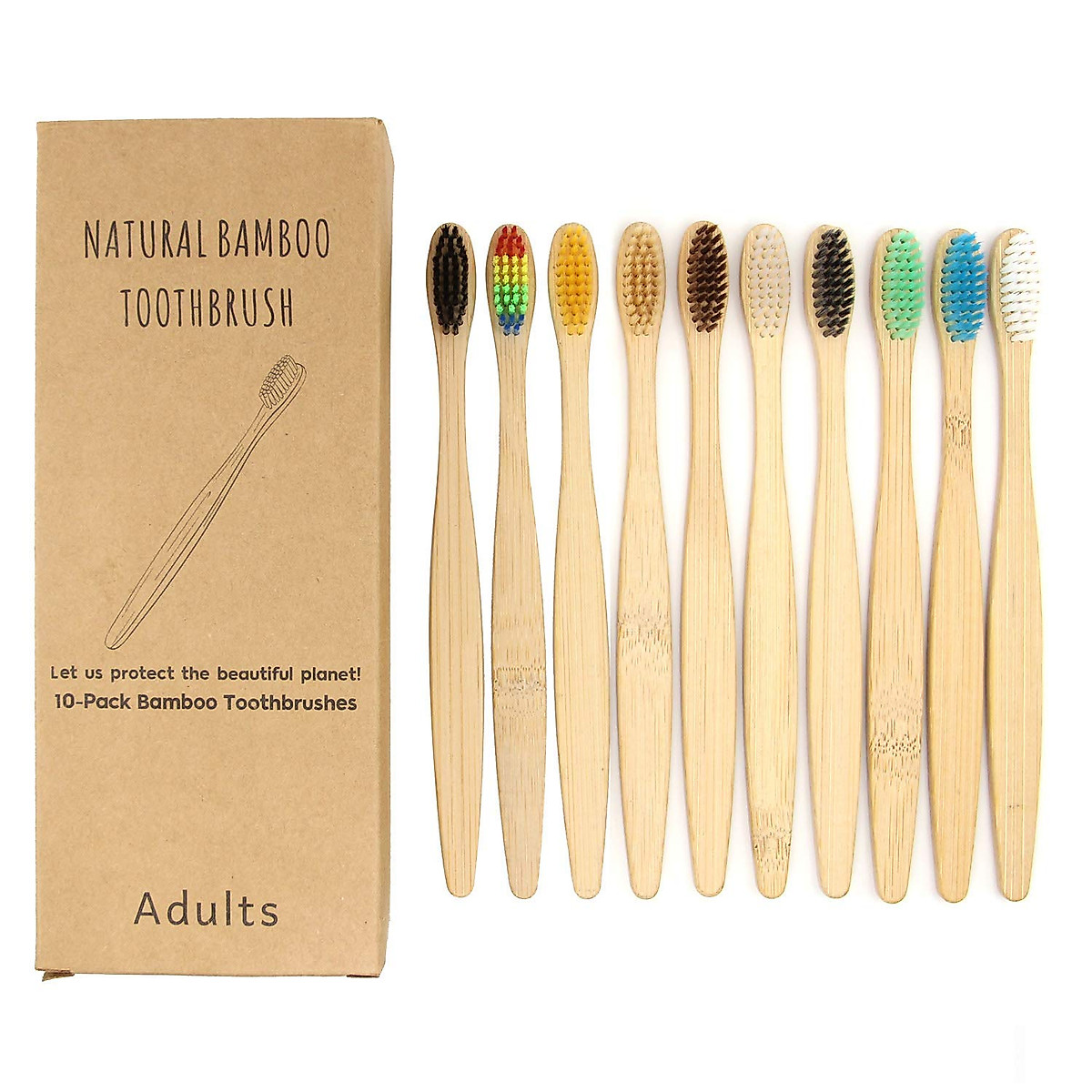 10 Pack Bamboo Toothbrushes, YOURSEE Natural Bamboo Toothbrush Eco-Friendly Organic Biodegradable Bamboo Handle and BPA Free Soft Bristles For Sensitive Gums