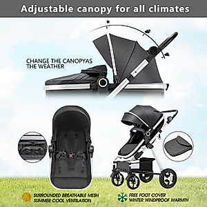 Blahoo Baby Stroller for Newborn, 2 in1 High Landscape Stroller, Foldable Aluminum Alloy Pushchair with Adjustable Backrest.Adjustable Awning, Variable Seat and Recliner(Black)