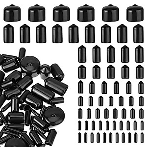 160 Pcs Rubber End Caps 2/25'' to 4/5'' Vinyl End Caps Flexible Rubber Caps Vinyl Tube Bolt Cap Rubber Screw Covers Black Bolt End Caps Screw Caps Thread Protectors for Metal Tube Rod Bolt(9 Sizes)