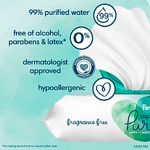Pampers Aqua Pure Sensitive Baby Wipes, 99% Water, Hypoallergenic, Unscented, 2 Flip-Top Packs (112 Wipes Total)