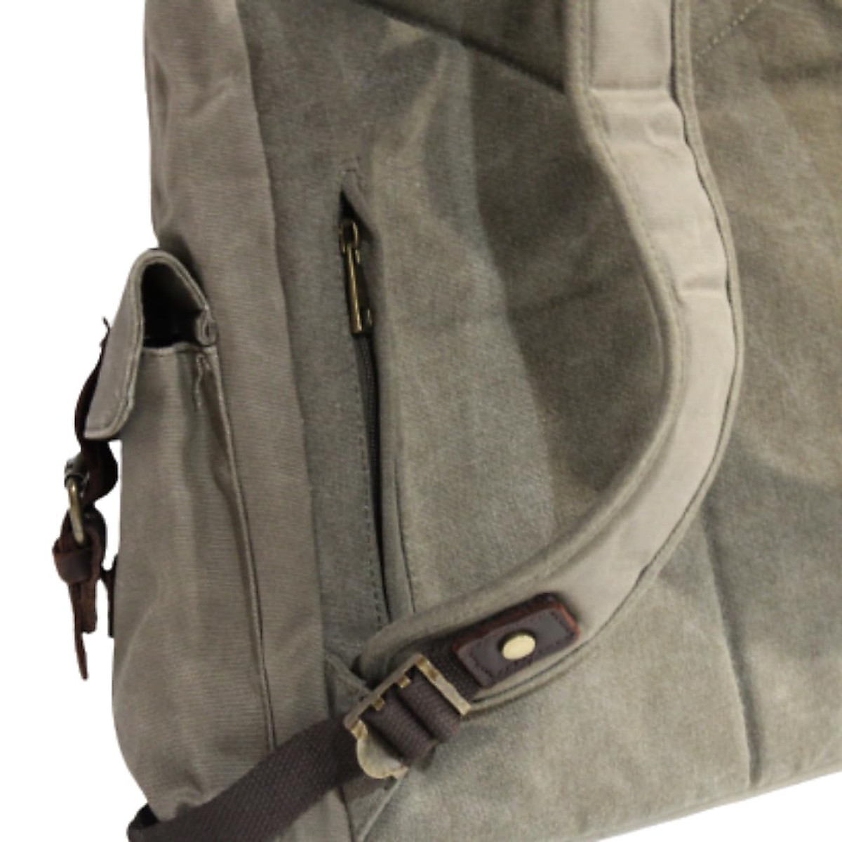 Peraware SAGE Genuine Leather Green Military Backpack Casual Daypack Backpacks Rucksack - Mens Backpack for Travel - Canvas Leather Backpack for Women Men Luggage Laptop Backpack for Men.