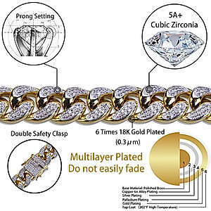 TOPGRILLZ 18mm 18K Gold Plated Iced Out CZ Lab Diamond Miami Mens Choker Cuban Link Chain for Women Necklace Hip Hop(18mm Gold,22)