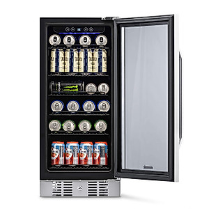 NewAir Beverage Refrigerator Cooler with 96 Can Capacity - Built-in Mini Bar Beer Fridge for Bedroom, Dorm, Office - Small Refrigerator Cools to 34F Perfect For Beer, Soda, And Drinks