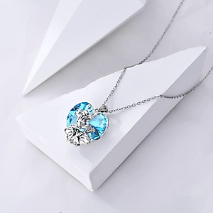 Plesitep Frog Necklace Sterling Silver Frog Pendant Necklace Jewelry present for Women Embellished with Heart Crystal from Austria March Birthstone