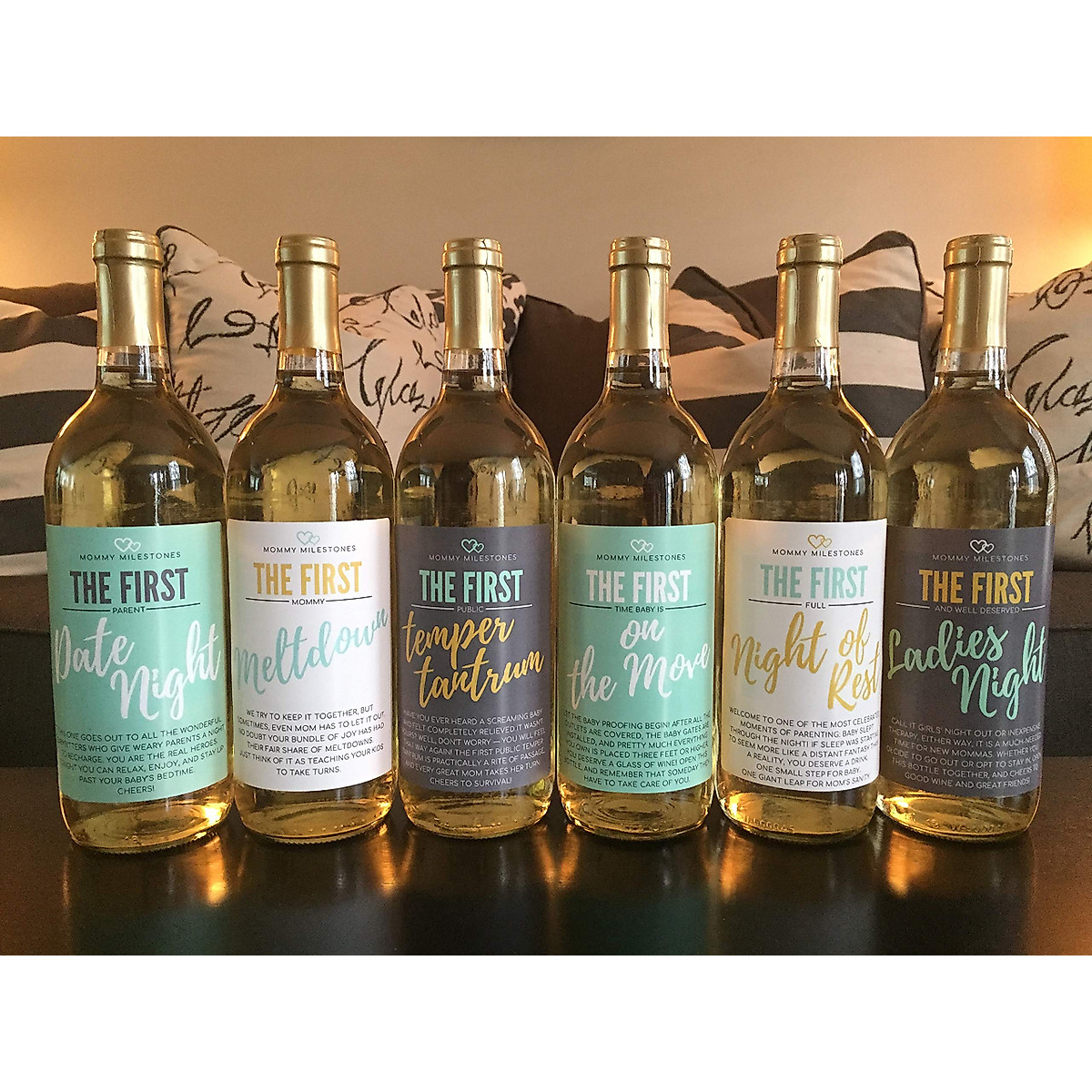 6 Mommy's First Milestone Wine Labels and Stickers, Great Baby Shower and Pregnancy Gift Ideas for Mom To Be, Funny Mom's First Moments After Having New Baby Girl or Boy – By Harper & Ivy Designs