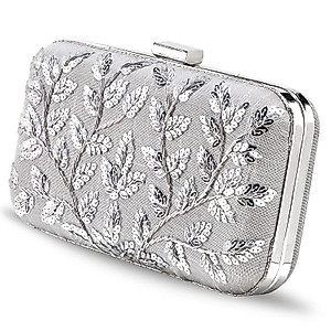 Aheli Indian Clutch Purses for Women Wedding Handmade Evening Handbags Party Bridal Clutch, Silver