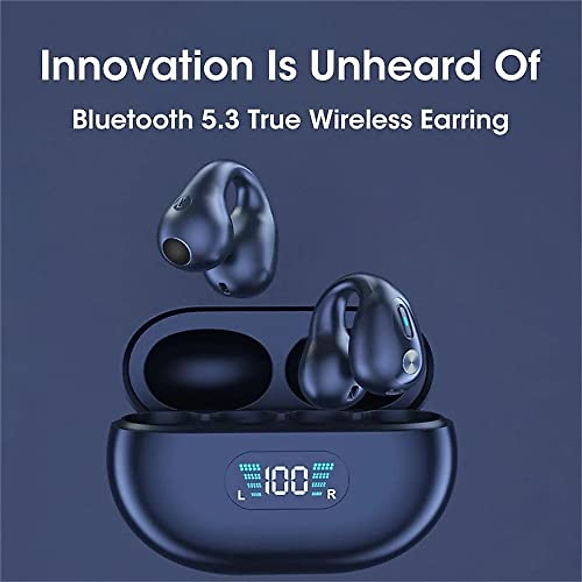 Pousbo Wireless Ear Clip Bone Conduction Headphones Bluetooth, 2023 New Mini Open Ear Headphones Wireless Bluetooth, Waterproof Sport Running Earring Earphone (New Black)