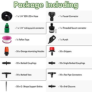 156Pcs Drip Irrigation Kit, Garden Irrigation System, Automatic Garden Watering System with Adjustable Dripper 82ft 1/4" Blank Distribution Drip Irrigation tubing, Garden, Flower Bed, Patio, Lawn