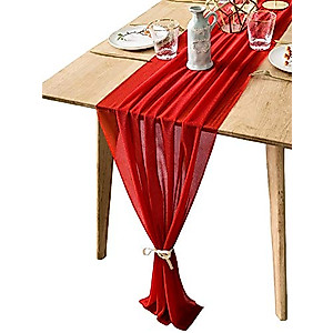 BOXAN Romantic 30x120 Inch Red Sheer Table Runner for Valentine's Day14th February, Wedding Anniversary, Marriage Proposals or Engagements Party Mother's Day Table Swag Valance Reception Decor