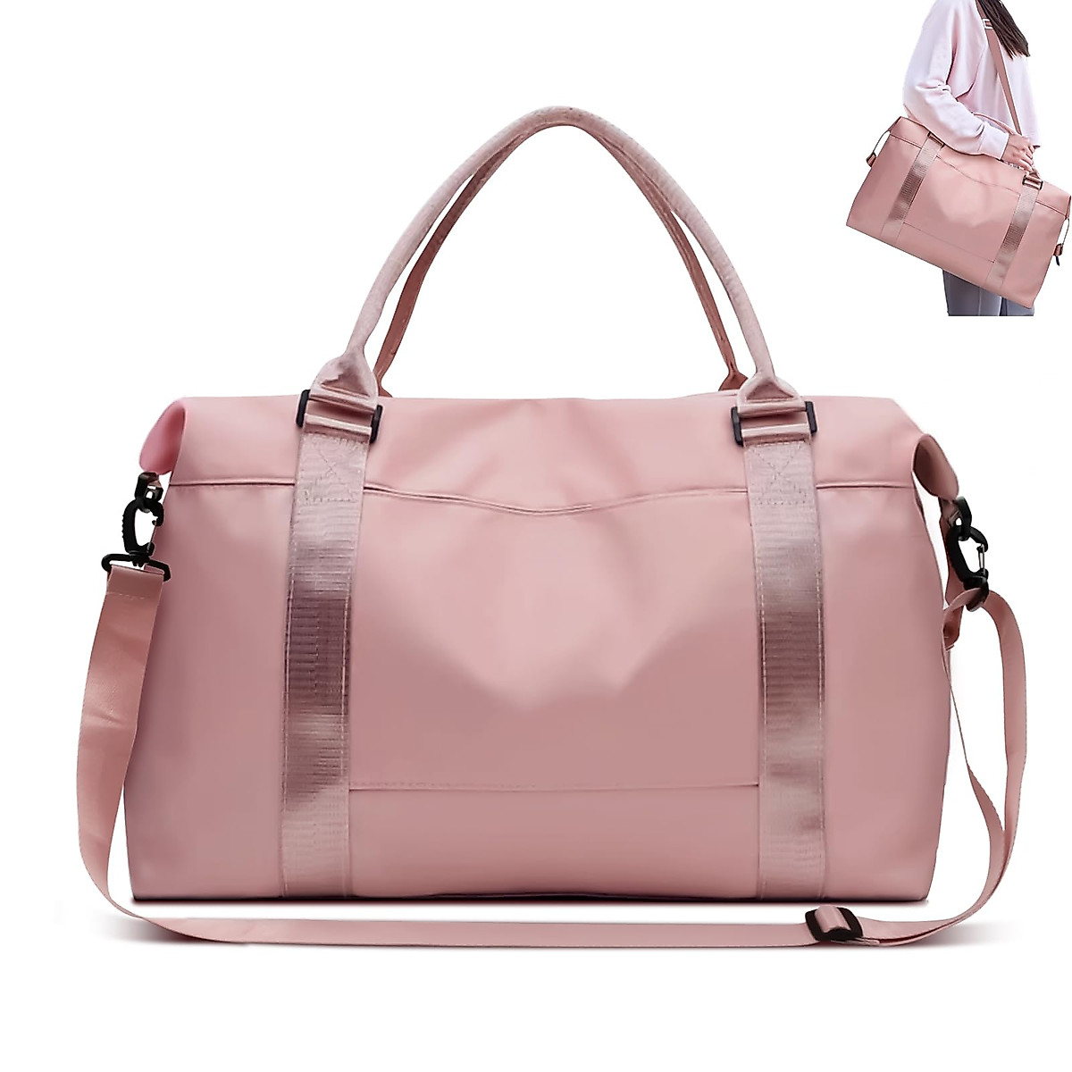 WPODAR Gym Bag for Women, Pink Duffle Bag Tote Bag Shoulder Bag Travel Bag for Women for Plane, Duffle Bag for Swimming Yoga with Dry Wet Separated Pocket for Training