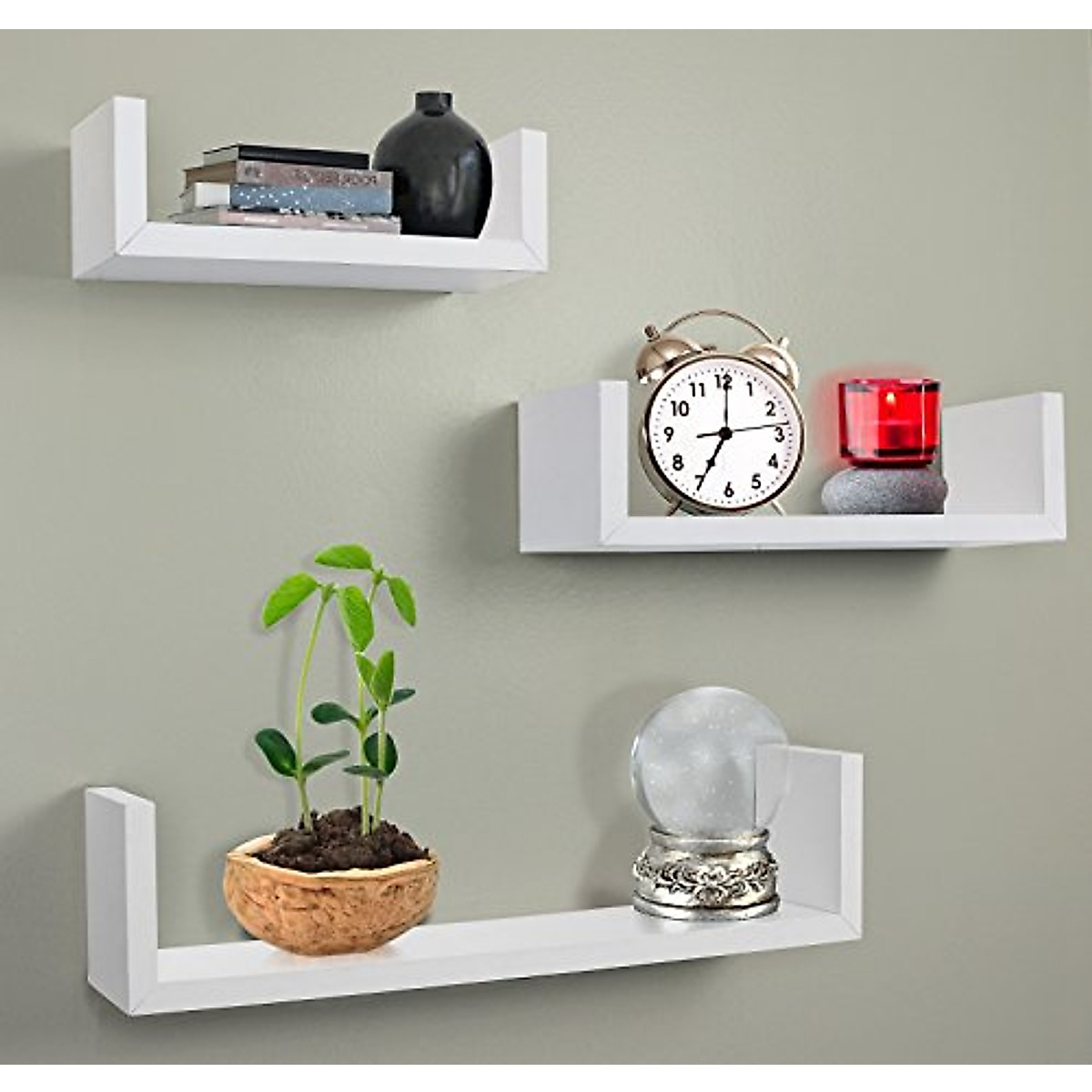 Greenco Corner Shelf, 5 Tier Floating Shelves & Set of 3 Floating “U” Shelves, Easy-to-Assemble Floating Wall Mount Shelves for Bedrooms and Living Rooms, White Finish