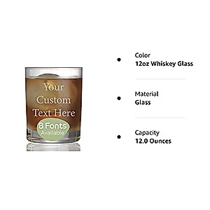 Personalized Whiskey Glass Engraved with Your Custom Text -12oz Customized Glass for Old Fashioned, Cocktails or Bourbon