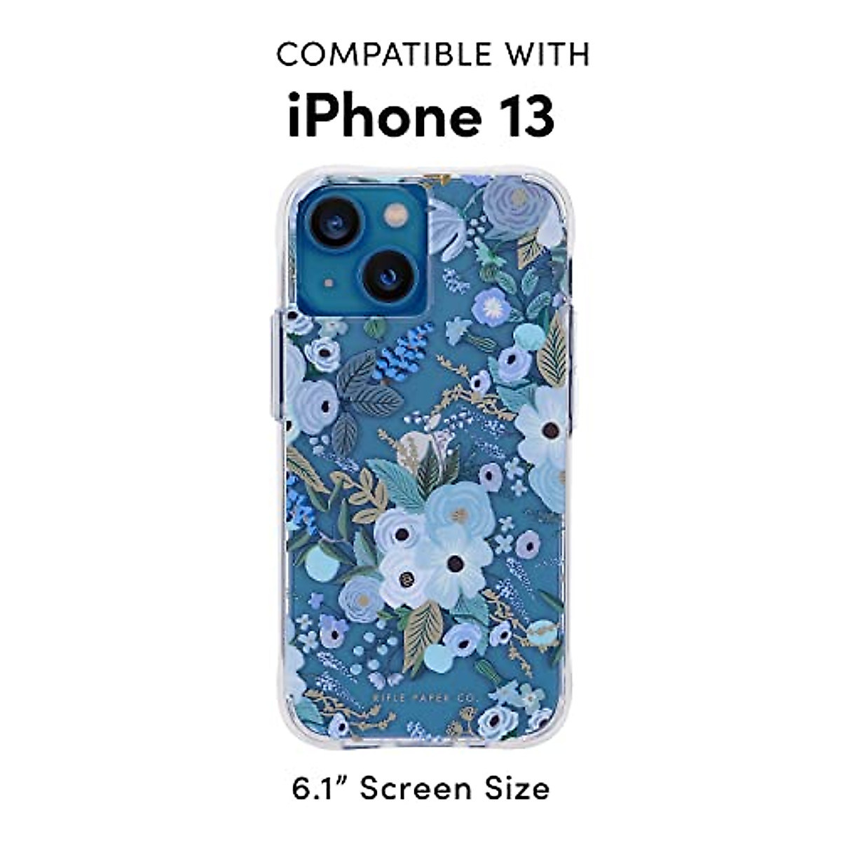 Rifle Paper Co. iPhone 13 Case for Women [10ft Drop Protection] [Wireless Charging] Floral Print Phone Case for iPhone 13, Slim iPhone Case, Anti Scratch, Shock Absorbing Materials -Garden Party Blue