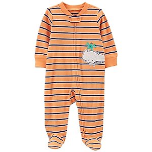 Carter's Baby Boys' 1 Piece Cotton Footed Sleepers (6 Months, Orange Whale/Stripes)