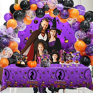 Halloween Balloons Garland Decoration A Baby Is Brewing Balloon Arch Kit Includes a Baby Is Brewing Cake Insert, Background, Spider Web Suitable for Halloween Baby Showers Gender Reveal