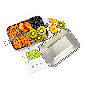 ecozoi Stainless Steel Lunch Box, 1-Tier Metal Bento Box Leak Proof with 5 Compartments, 50 Oz Metal Lunch Container, Meal Prep Food Container, with 50 ml Sauce Container