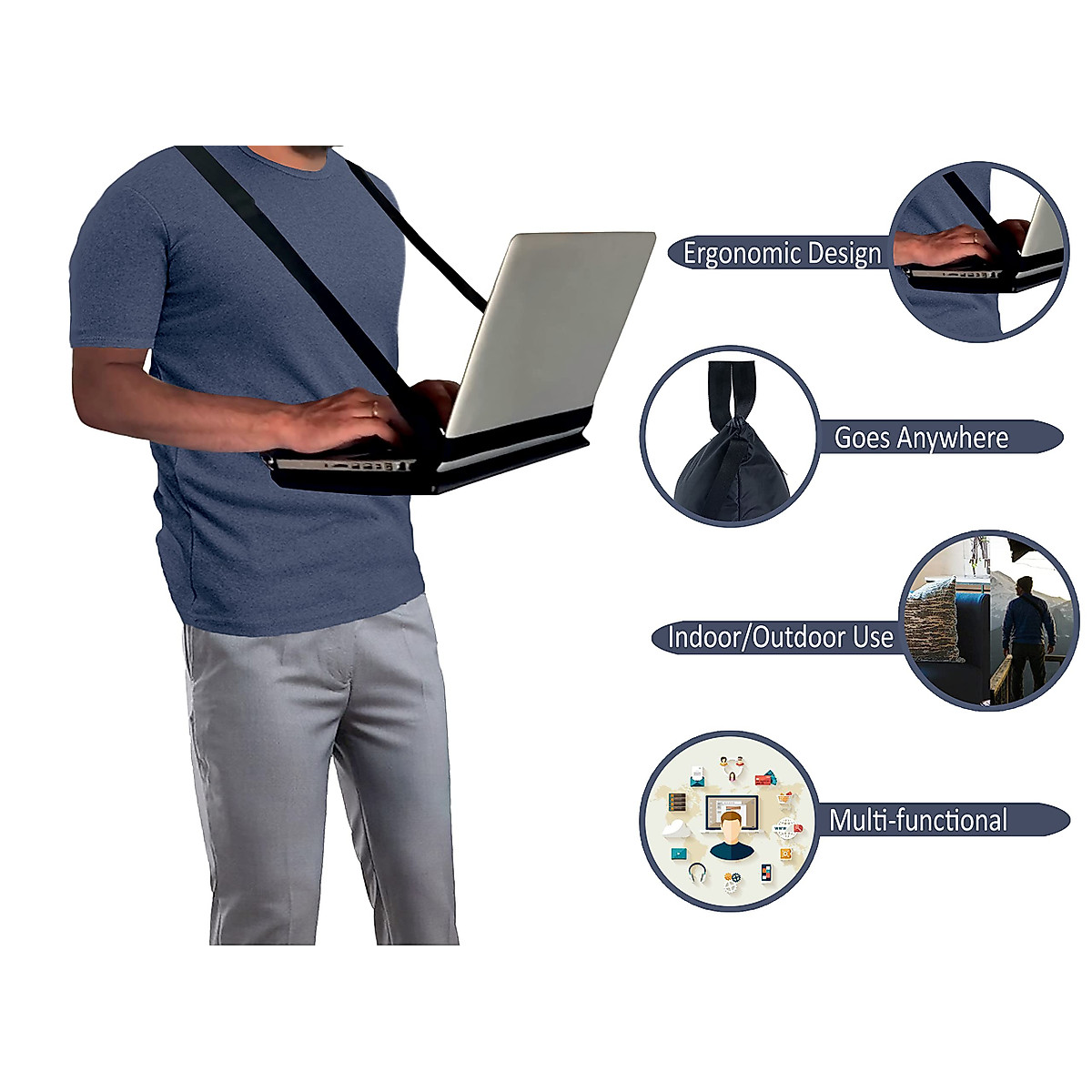 Walking Desk Mobile Laptop Desk, Hands Free Wearable Desk Mobile Laptop Harness, Standing Desk Walking Desk for Clipboard or 13" Laptop