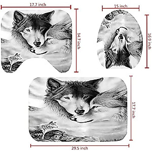 Wolves Bathroom Sets with Rugs,4 Pcs Wolf in The Forest Shower Curtain Sets with 12 Hooks, Wolves Cloud Bathroom Sets with Fabric Shower Curtains and Rugs