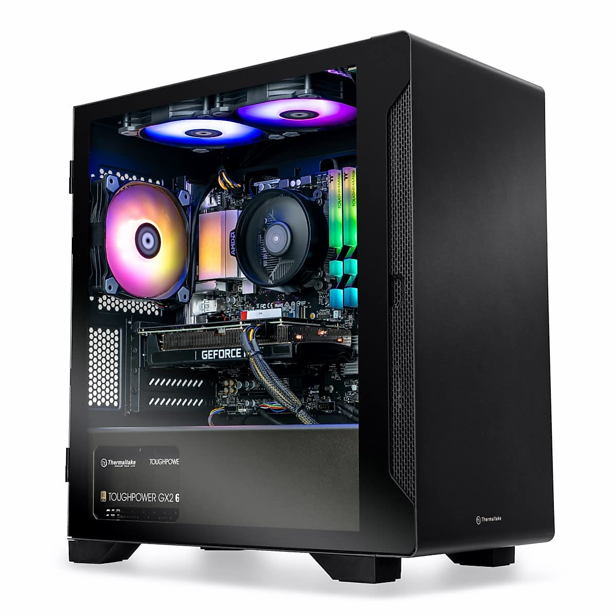 Thermaltake Graphite 360 Gaming PC (AMD Ryzen 5 5600X, RTX 3060, 16GB RGB 3200Mhz DDR4 ToughRAM RGB Memory, 1TB NVMe M.2, WiFi, Win 10 Home) Gaming Desktop Computer S1BK-B550-G36-LCS,Black