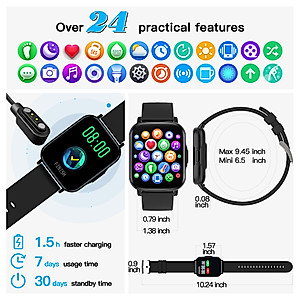 Bemtava Smart Watch, Smartwatch for iPhone Android Phones with Call Message Reminder, 1.7 inch DIY Watch Face Fitness Tracker with Heart Rate/Sleep Monitor, GPS Sports Tracking for Women Men Kids