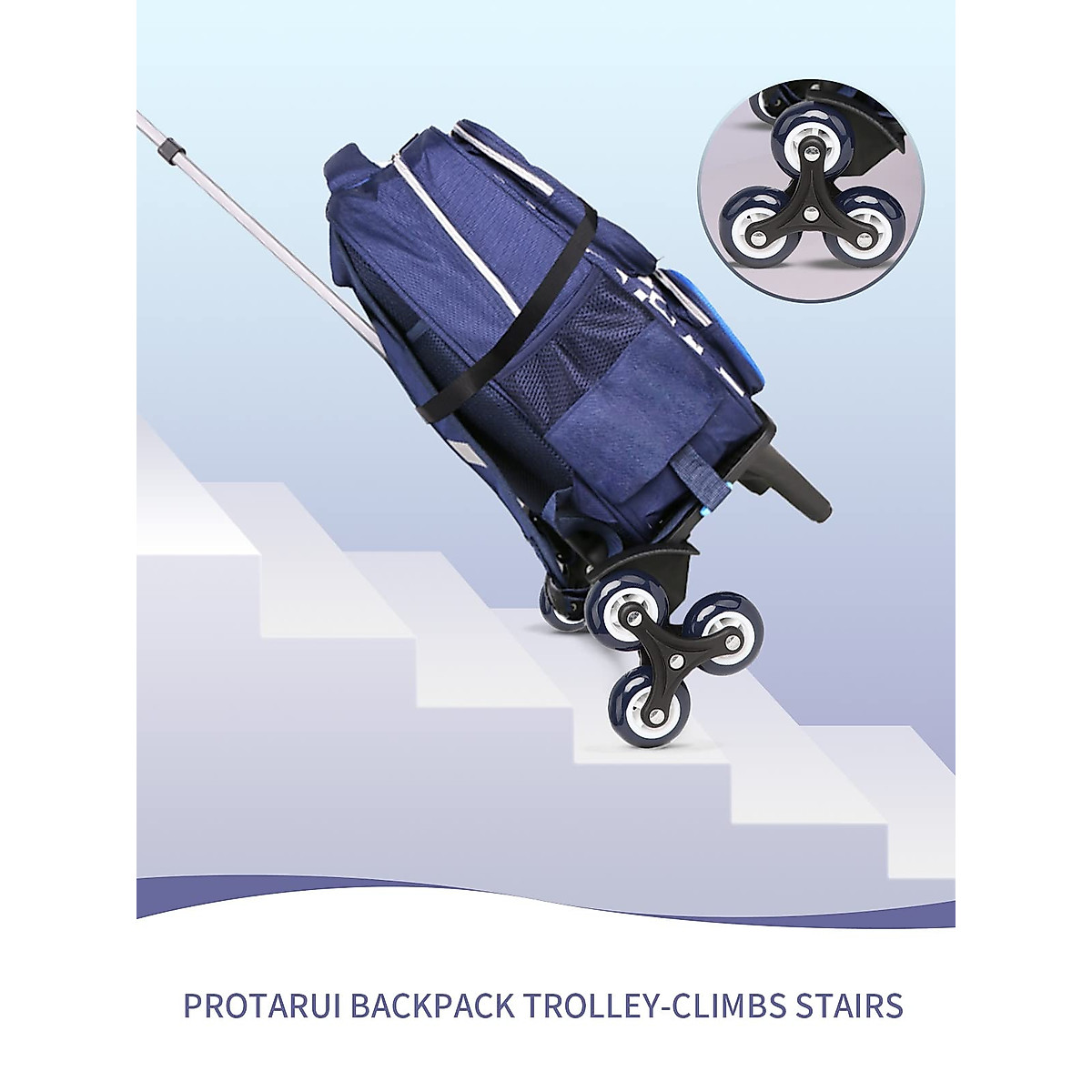 PROTAURI Backpack Trolley with 6 Wheels can Climb Stair, Foldable Rolling Luggage Cart, Adults/Student/Kid's Roller Attachment for School Bags/Backpacks