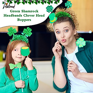 Fahacop 12 Pack St. Patricks Day Headband Green Clover Headbands Shamrock Hat Head Bopper for Saint Patrick Irish Day Party Headpieces