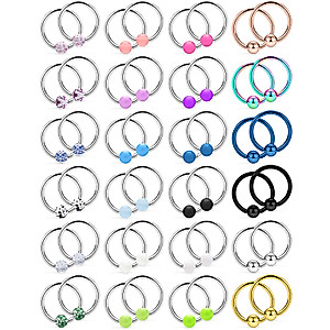 Ftovosyo 48PCS 16G Surgical Steel Nipple Rings Hoop Captive Bead Ring Nipplerings Piercing Jewelry for Women Men 16MM Silver-Tone Rose Gold Black Glow in The Dark