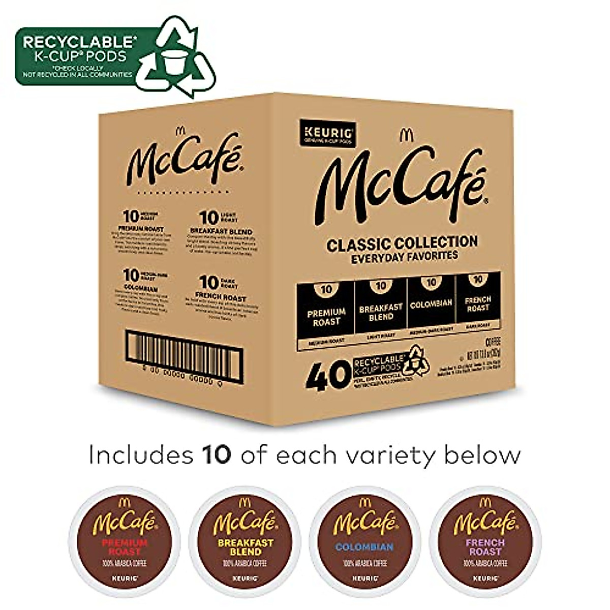 McCafe Classic Collection, Single-Serve Coffee K-Cup Pods, Classic Collection Variety Pack, 40 Count