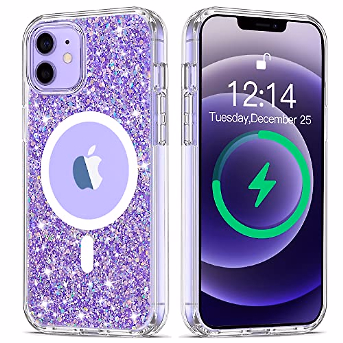 ESTPEAK Magnetic Bling Case for iPhone 13 Pro Max [Compatible with MagSafe] [Cute Twinkle Glitter Design ] Aesthetic Slim Shockproof Protect Sparkle Unique Silicone Phone Cover for Women Girls-Purple