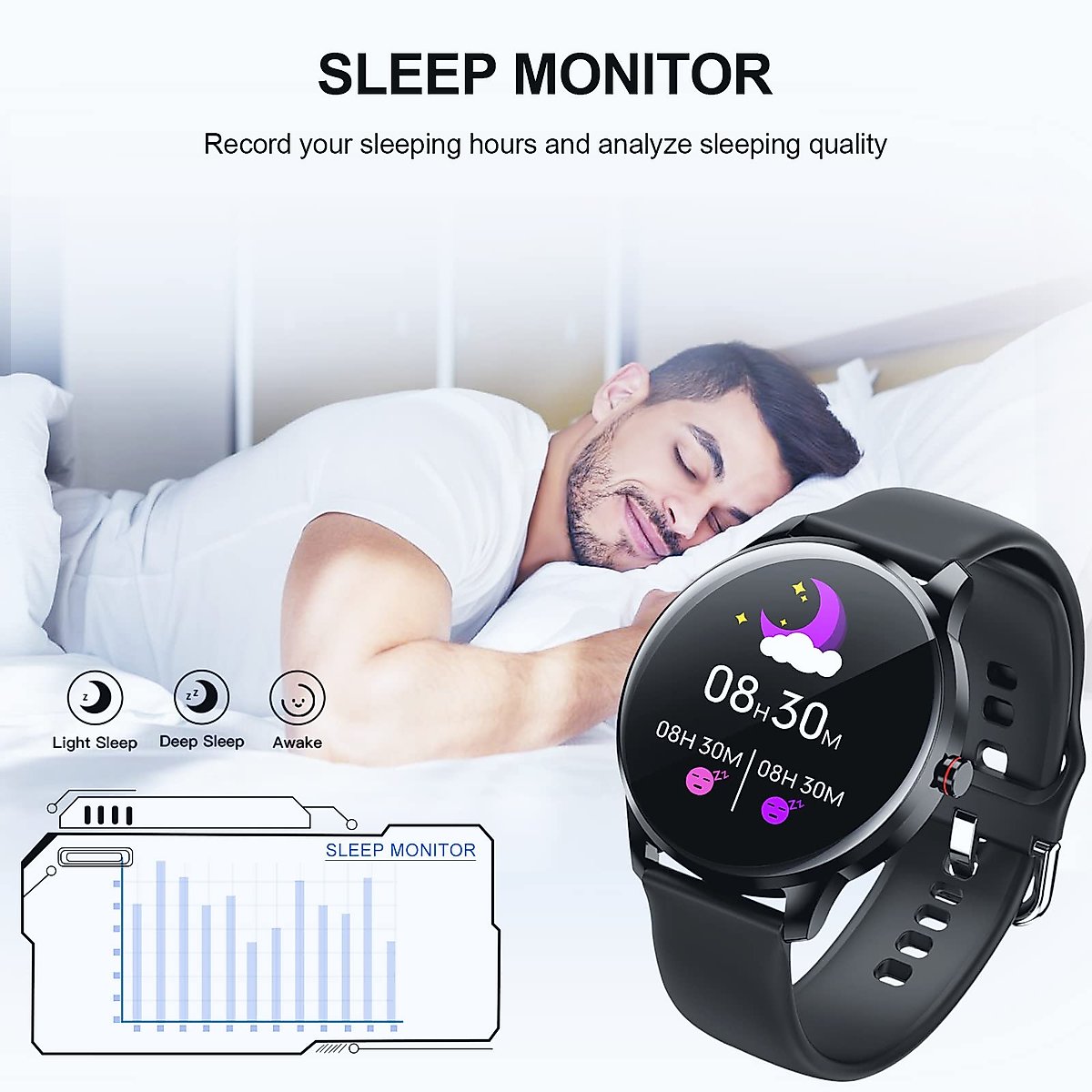 SKMEI Smart Watch Men, Smart Watch for Android iPhones with Pedometer, Waterproof Android Smart Watch with Heart Rate Blood Pressure Monitor Call Reminder Smartwatch for iOS Android