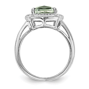 Diamond2Deal 925 Sterling Silver Diamond and Green Quartz Solitaire Ring Sz 9 (3.3ct,Green&H Color)