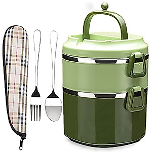 SANQIAHOME 2 Tier Stackable Stainless Steel Lunch Box Sealed(green, 2 layers)
