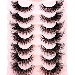 HBZGTLAD 7Pairs Segmented Half Lashes manga Lashes 3D Clear Band Lashes Natural Look Wispy Mink Lashes Fluffy Cat Eye Lashes Pack Fake Eyelashes (7pairs-A)